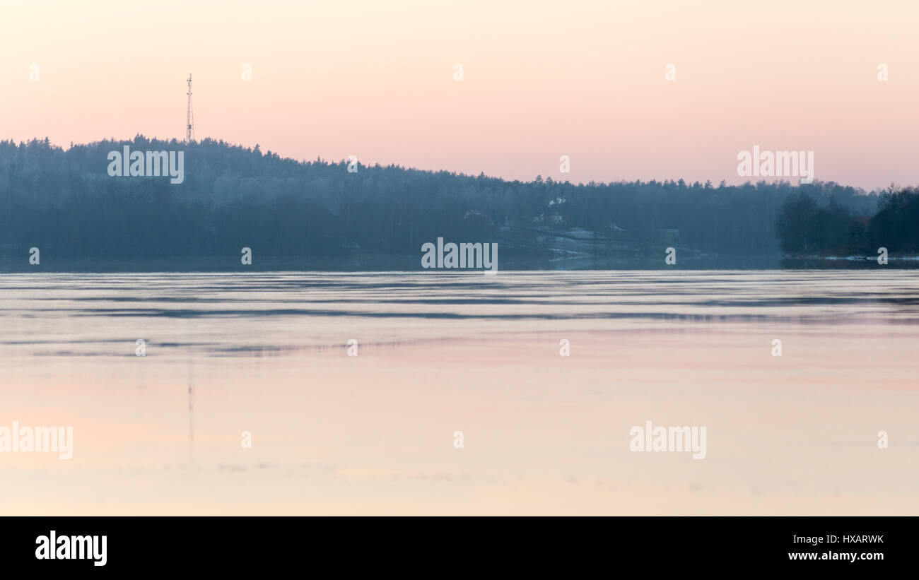 Beautiful winter landscape with frozen lake Stock Photo - Alamy