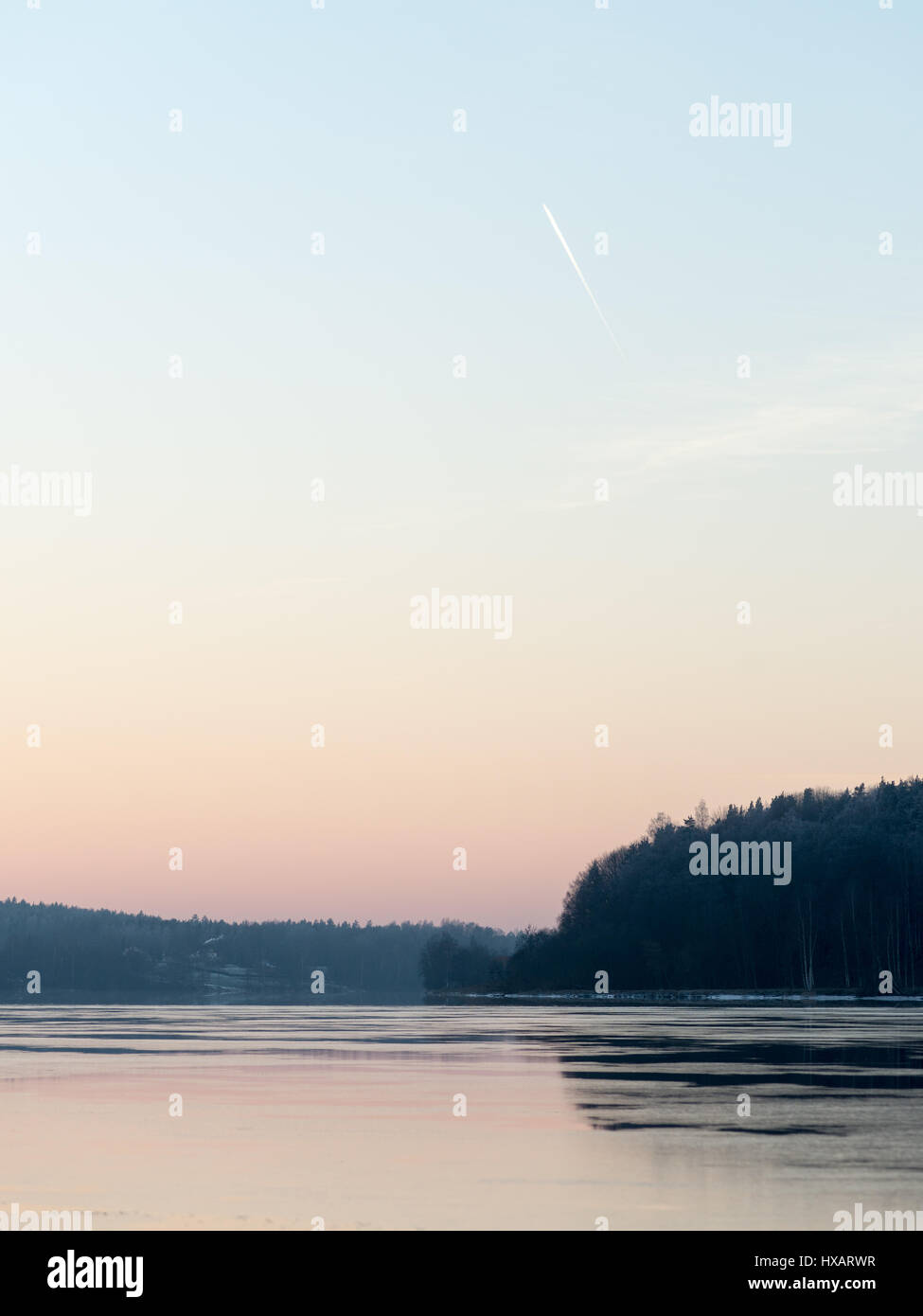 Beautiful winter landscape with frozen lake Stock Photo - Alamy