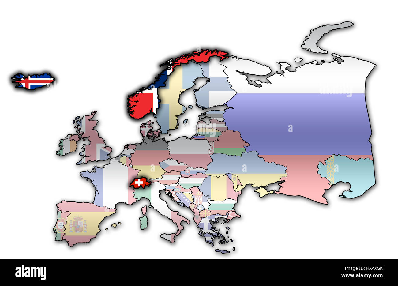political map of europe with flags of memeber countries of european ...