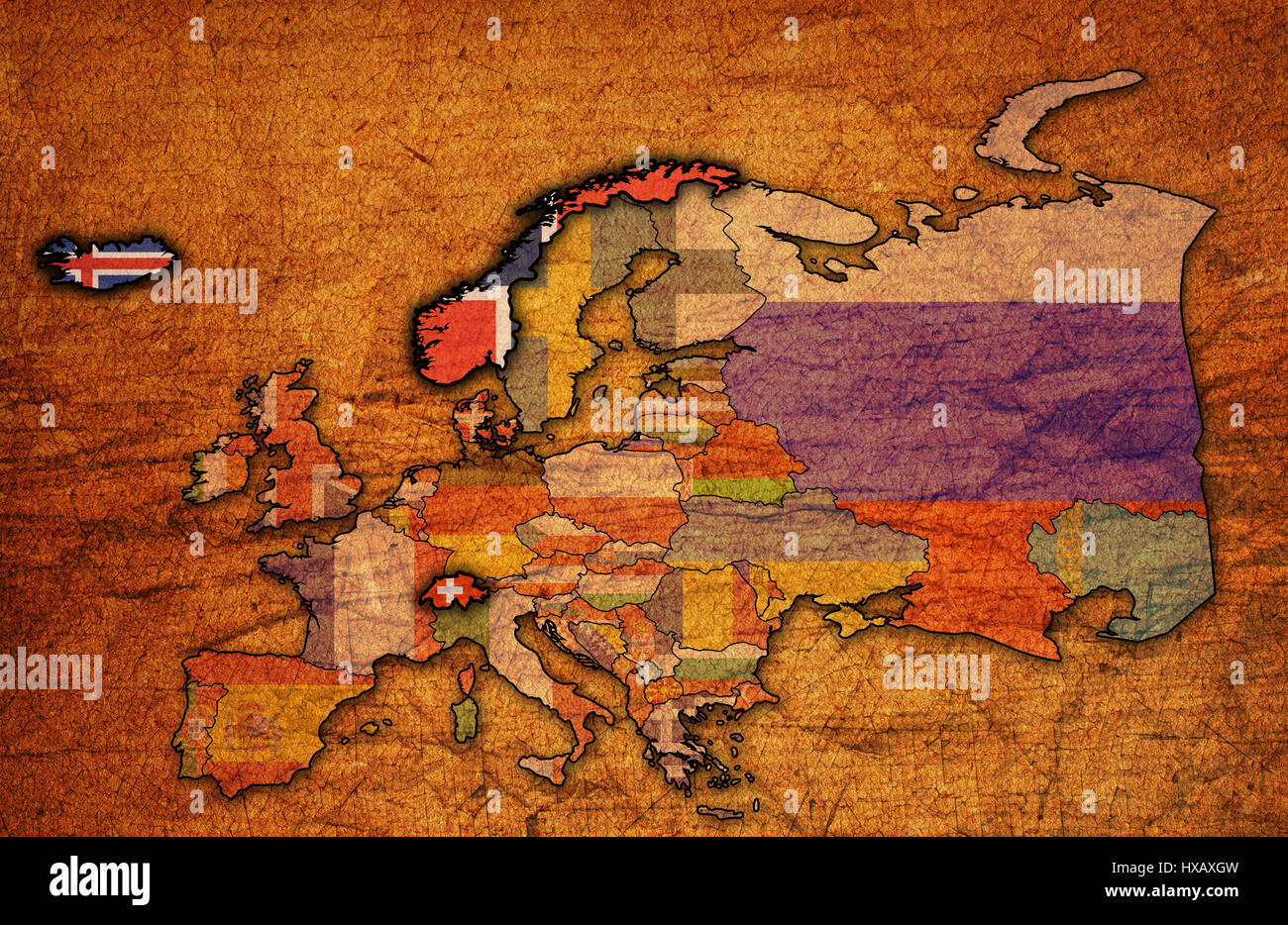 political map of europe with flags of memeber countries of european ...