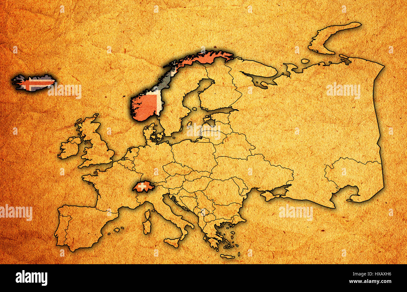 political map of europe with flags of memeber countries of european ...