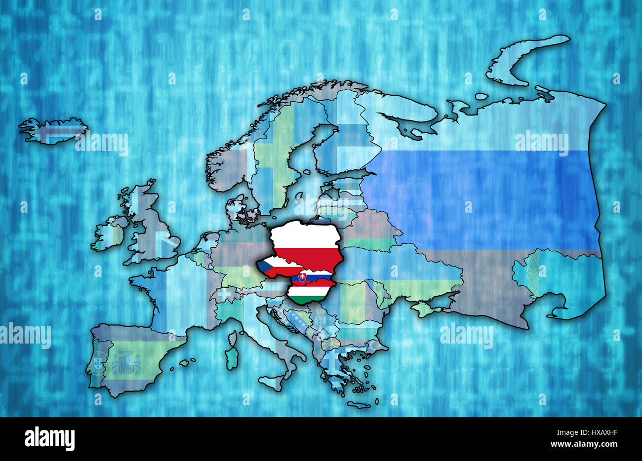 political map of europe with flags of memeber countries of visegrad ...