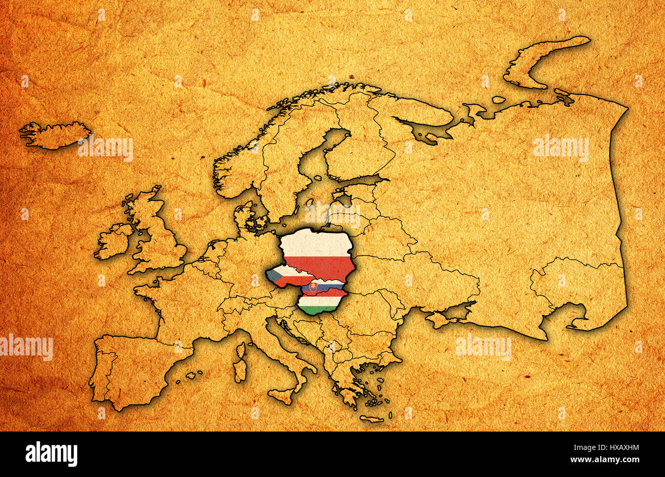 political map of europe with flags of memeber countries of visegrad ...