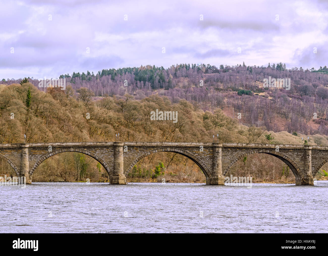 The ancient bridge at Dunkeld that runs over the River Tay Stock Photo ...