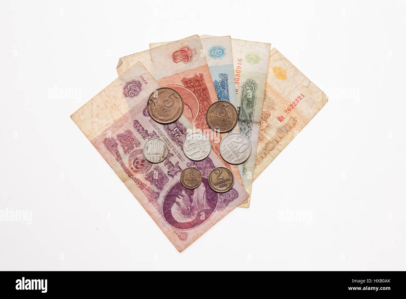 Several old Soviet banknotes and coins Stock Photo - Alamy