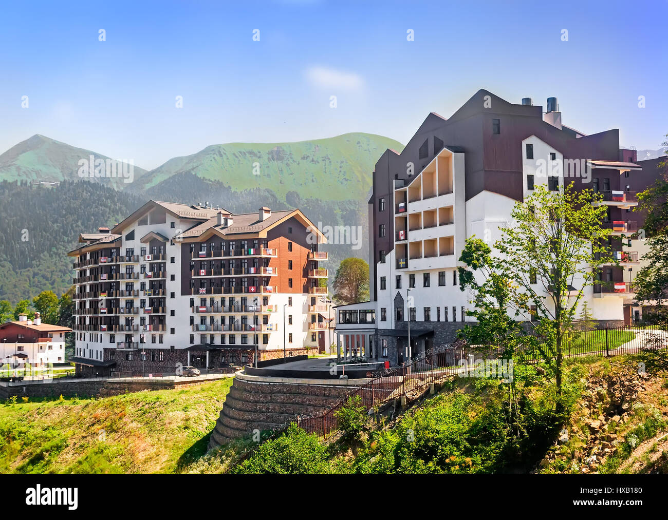 Mountain resort: beautiful multi-storey building, the comfortable hotel ...