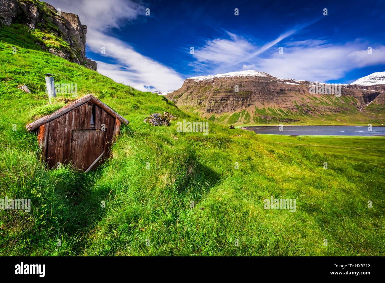 Small mountain hut in Iceland in summer Stock Photo - Alamy