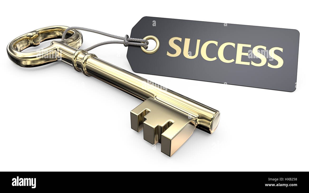 Vintage Gold Key and Tag label with the text Success. 3D render Stock ...