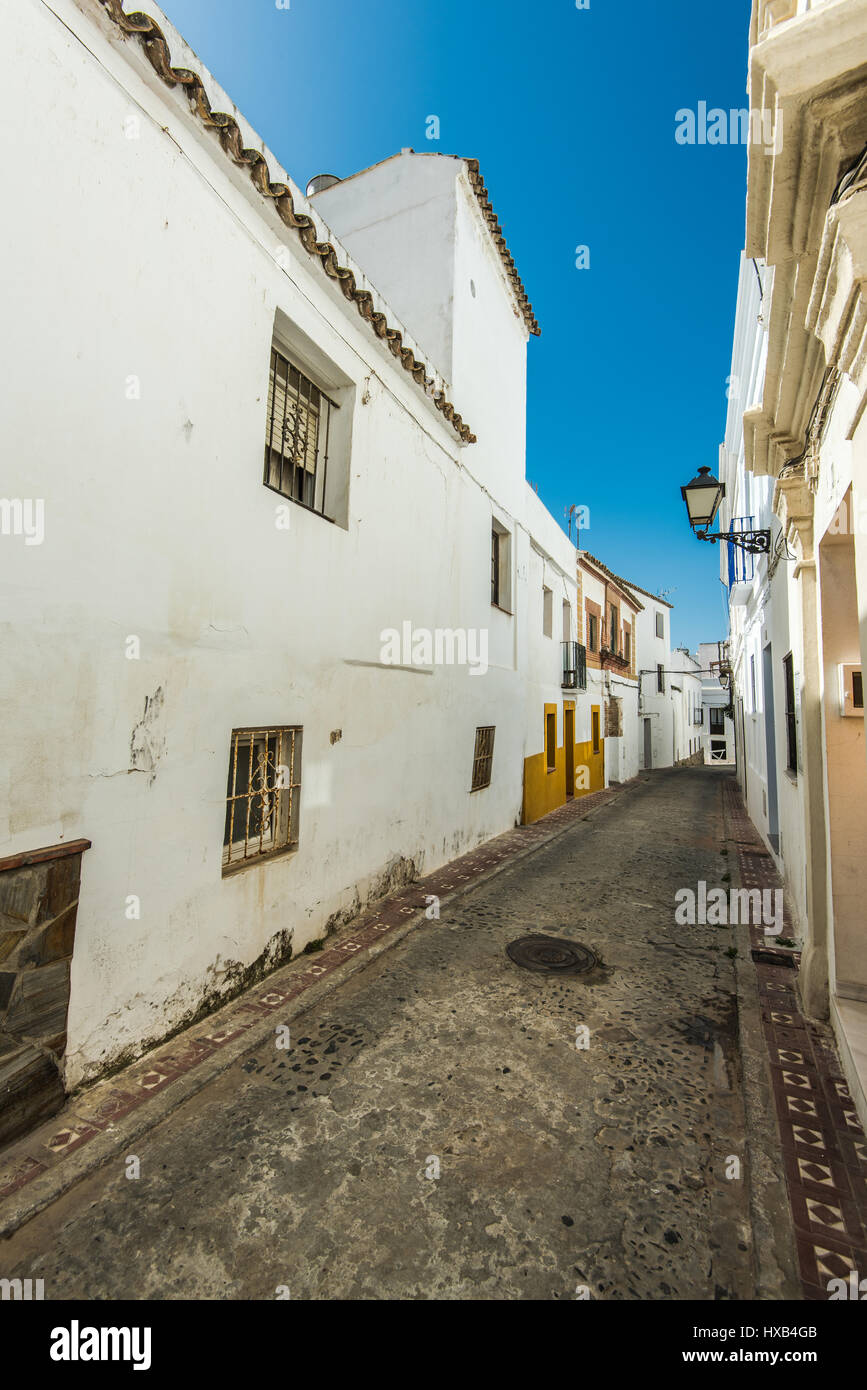 Narrow street in port village of Tarifa, Spain Stock Photo - Alamy