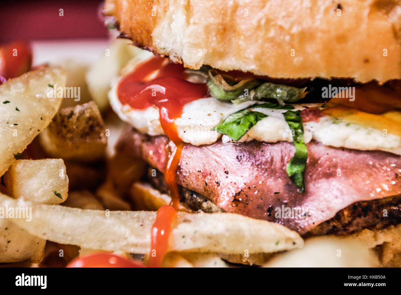 Photograph of a hamburger close up Stock Photo - Alamy