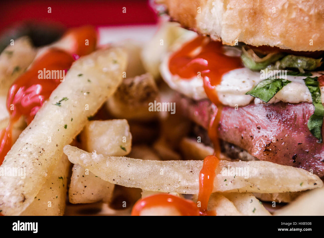 Photograph of a hamburger close up Stock Photo - Alamy