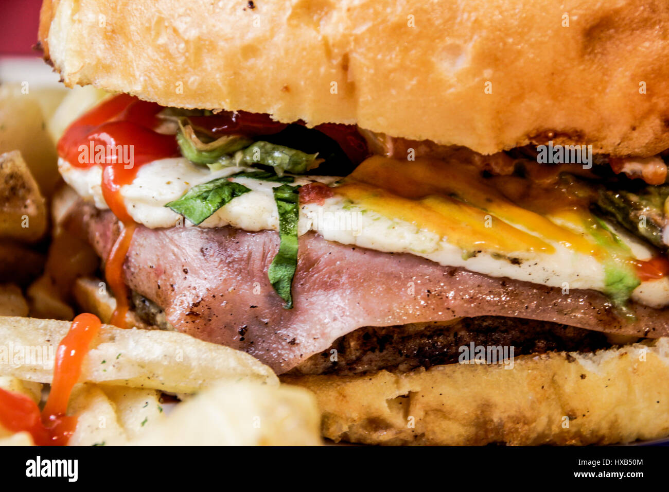 Photograph of a hamburger close up Stock Photo - Alamy