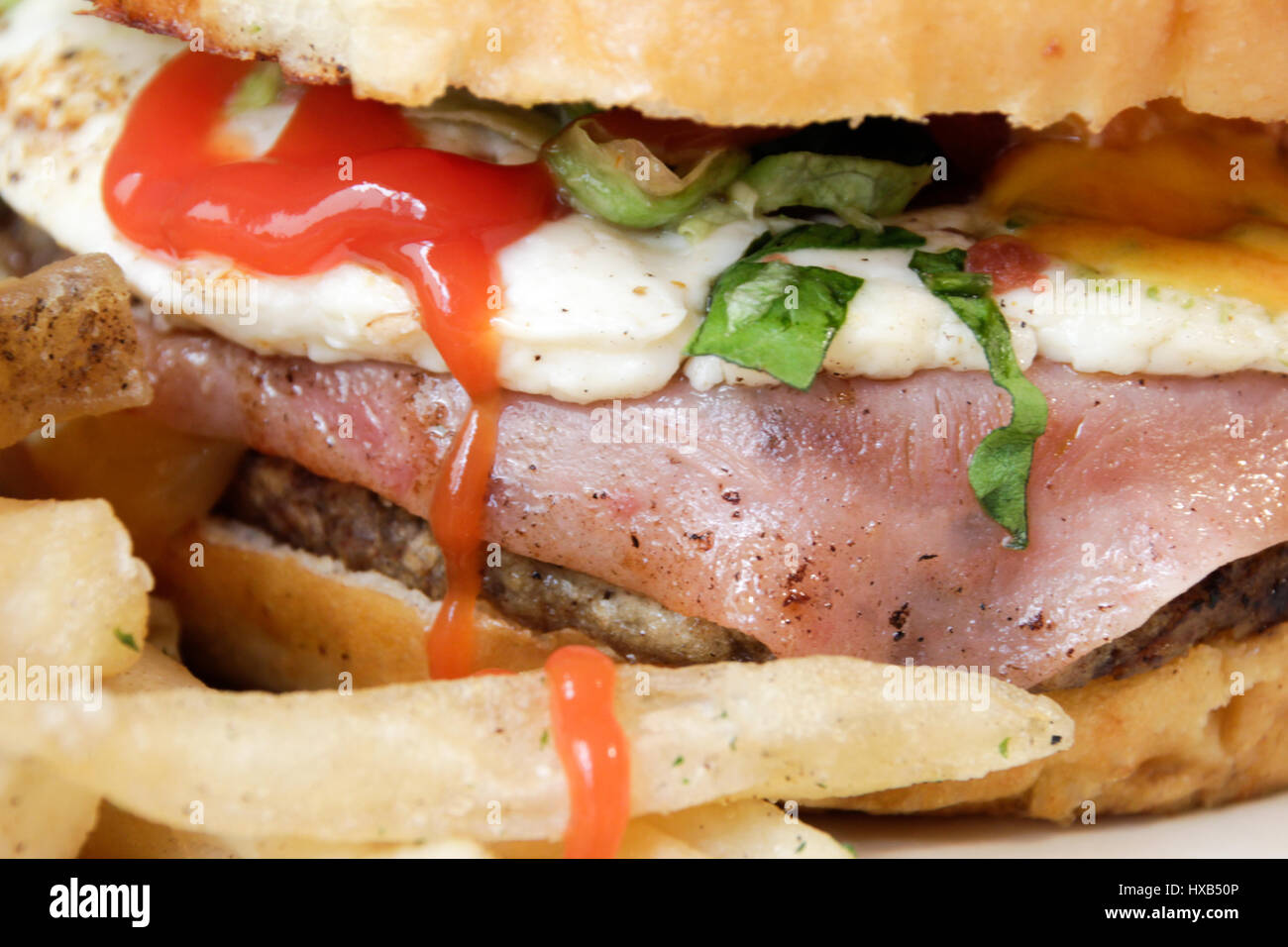 Photograph of a hamburger close up Stock Photo - Alamy