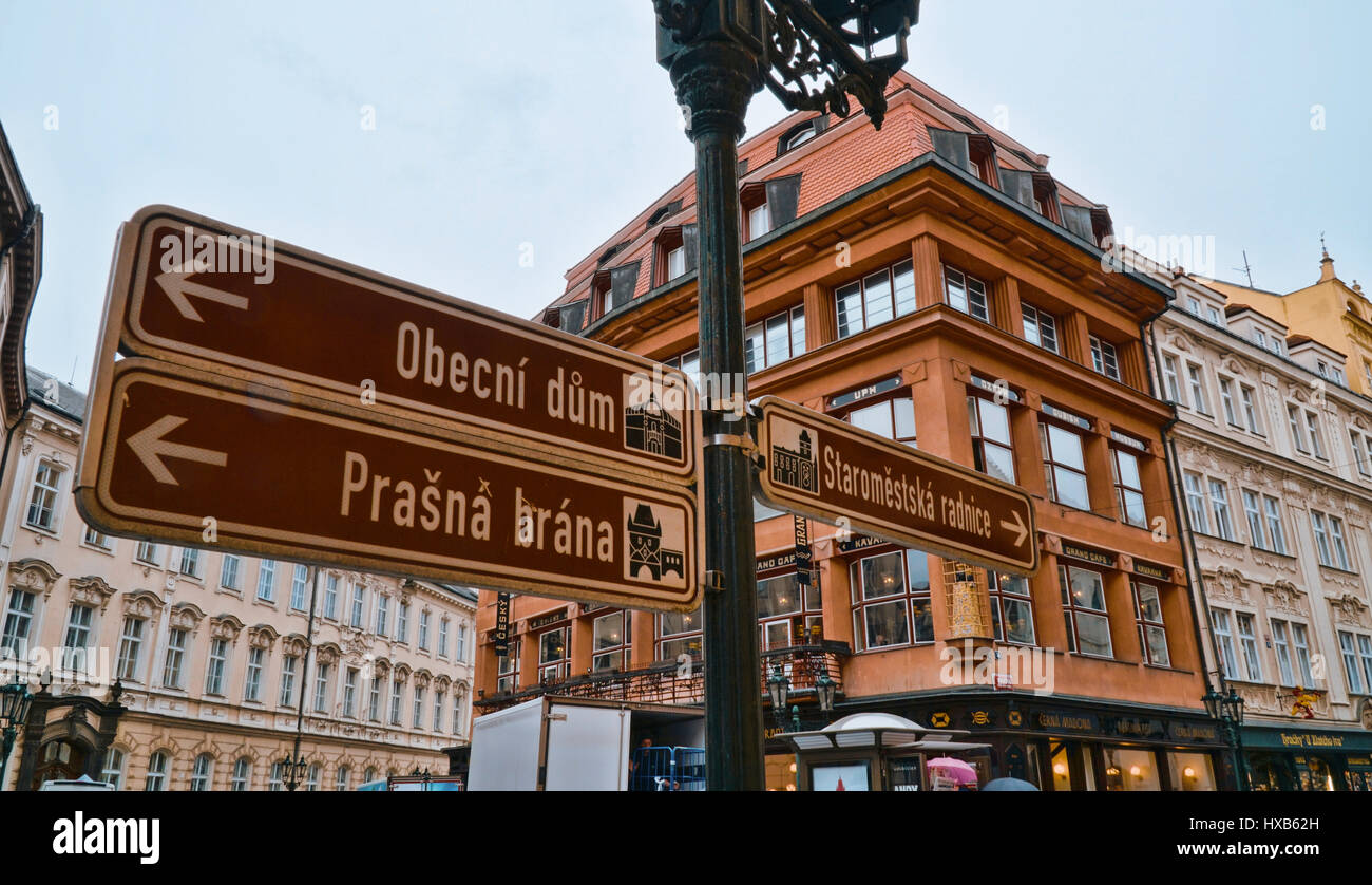 Direction signs in the city of Prague - PRAGUE / CZECH REPUBLIC - MARCH ...