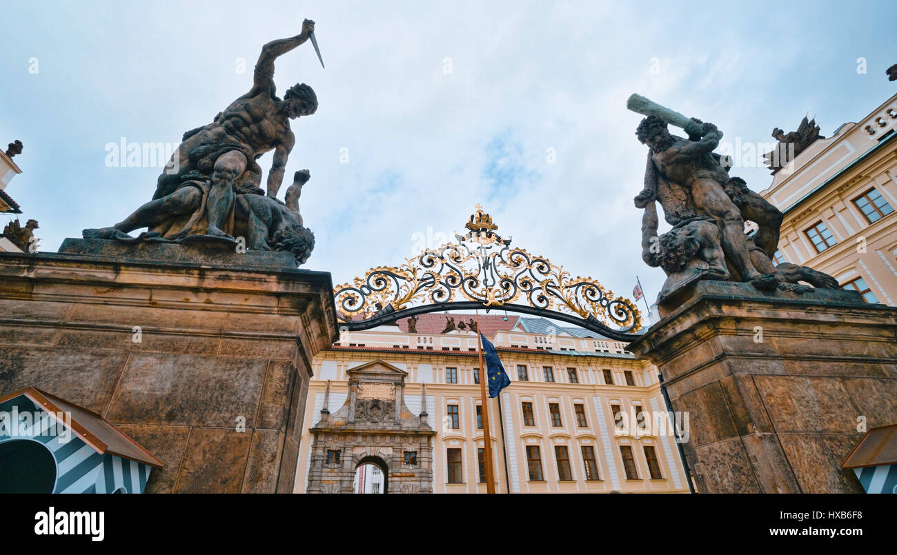 Entrance to Prague Castle - wide angle shot Stock Photo - Alamy