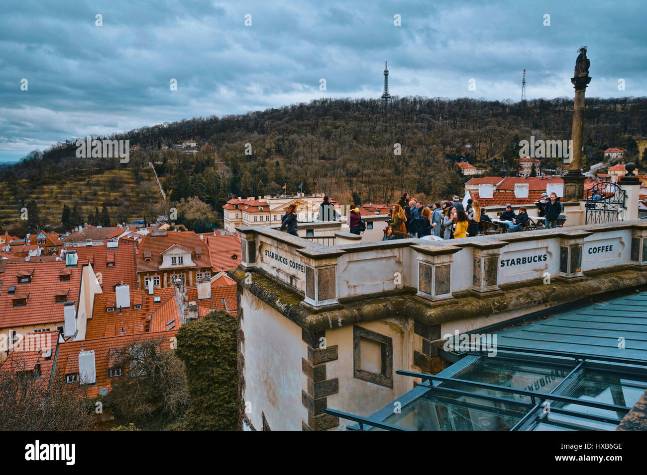 Open air Starbucks Coffee at Prague Castle with a breathtaking overlook ...