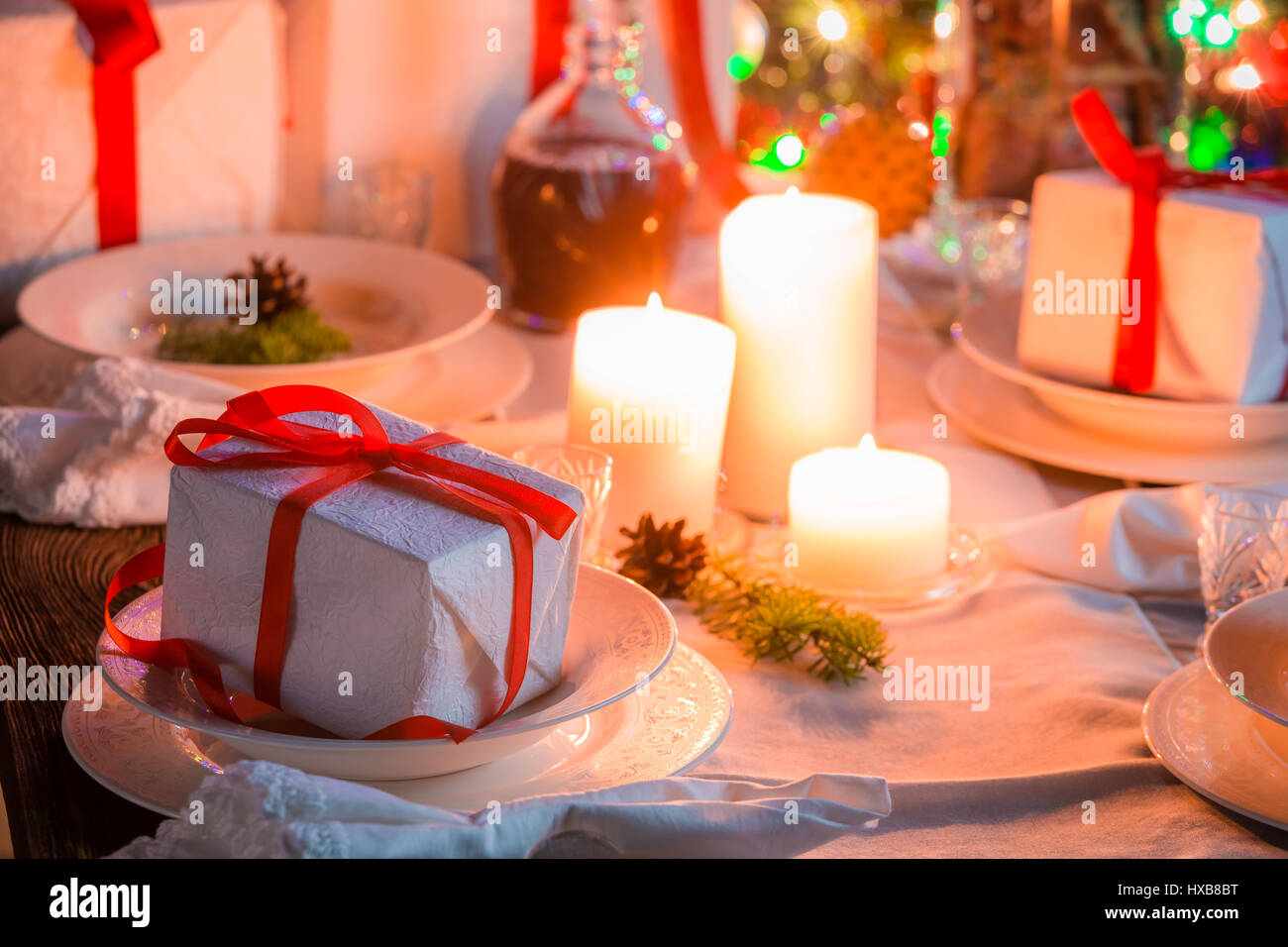 Beautiful Christmas table setting for Christmas eve Stock Photo - Alamy