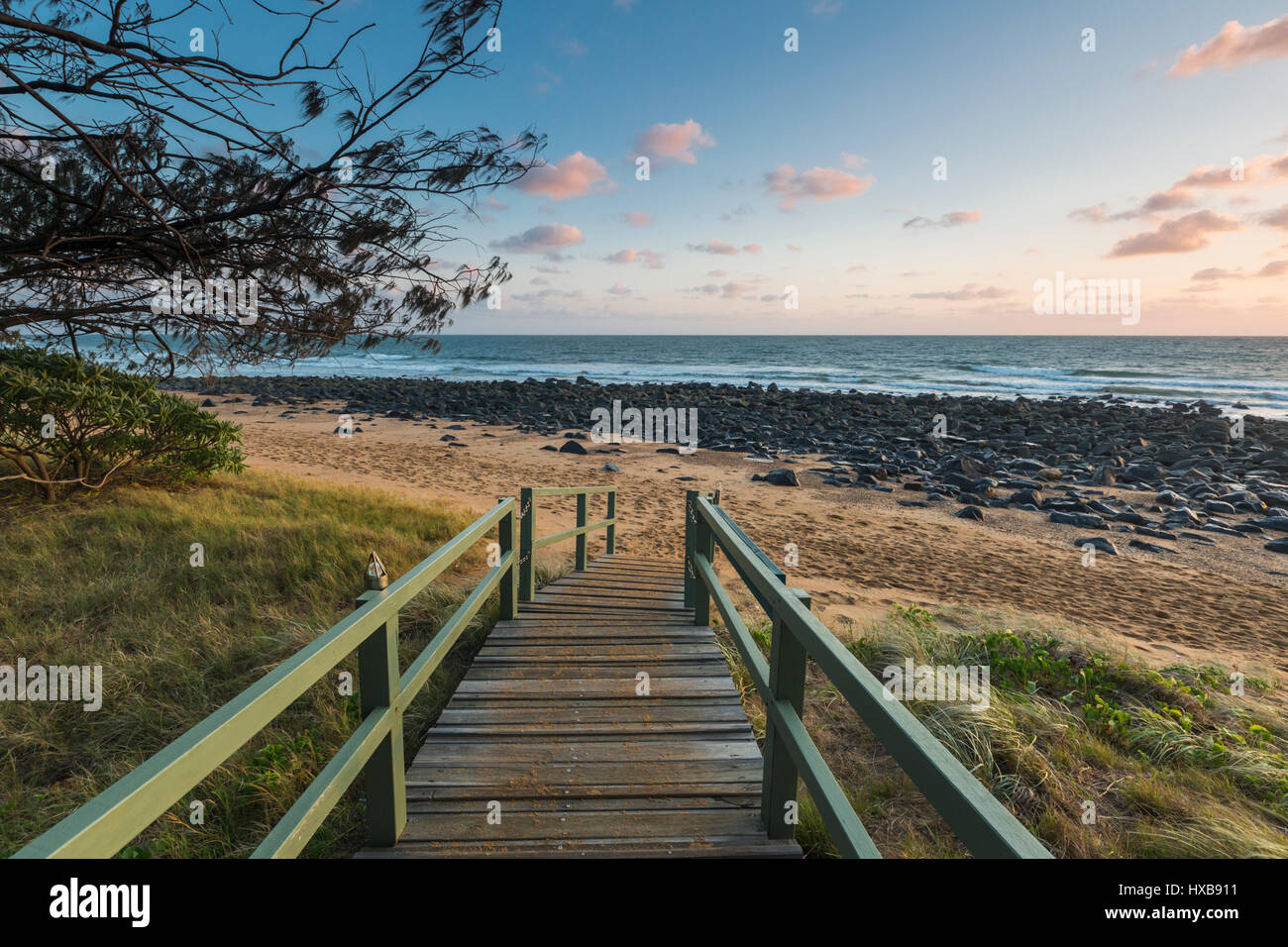 View down path to Mon Repos beach at dawn. Bundaberg, Queensland ...