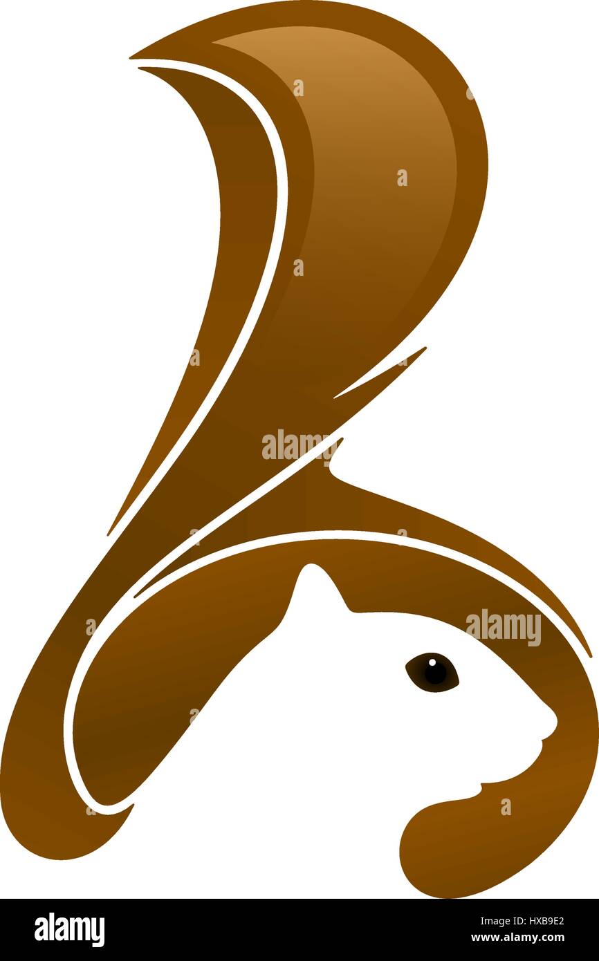 Vector icon design. Squirrel head with tail and negative space on white ...