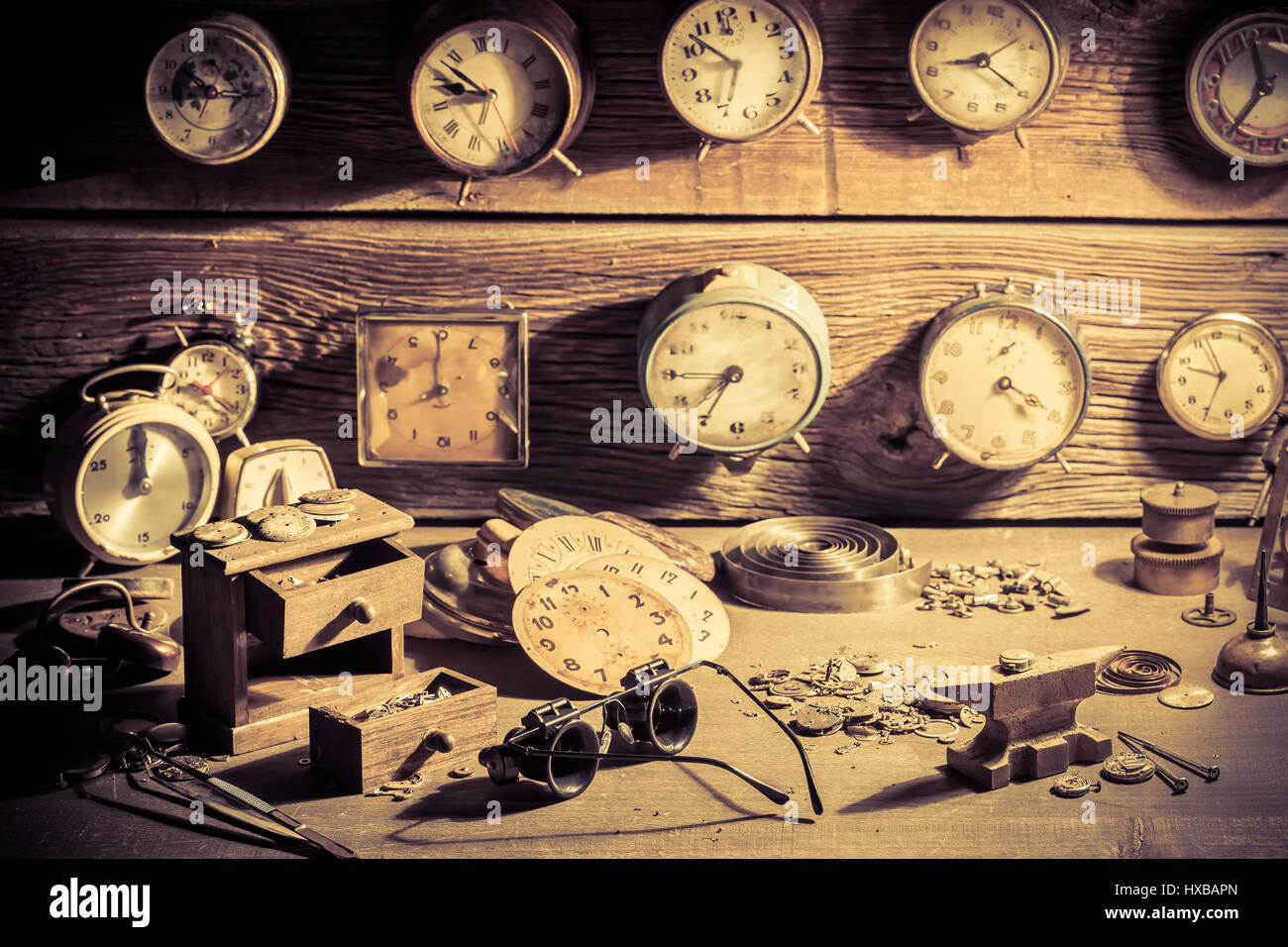 Watchmaker's workshop full of clocks Stock Photo - Alamy