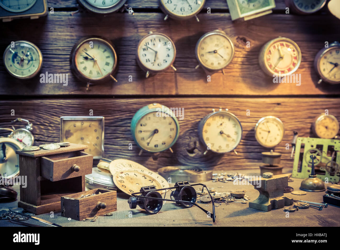 Old watchmaker's room full of clocks Stock Photo - Alamy