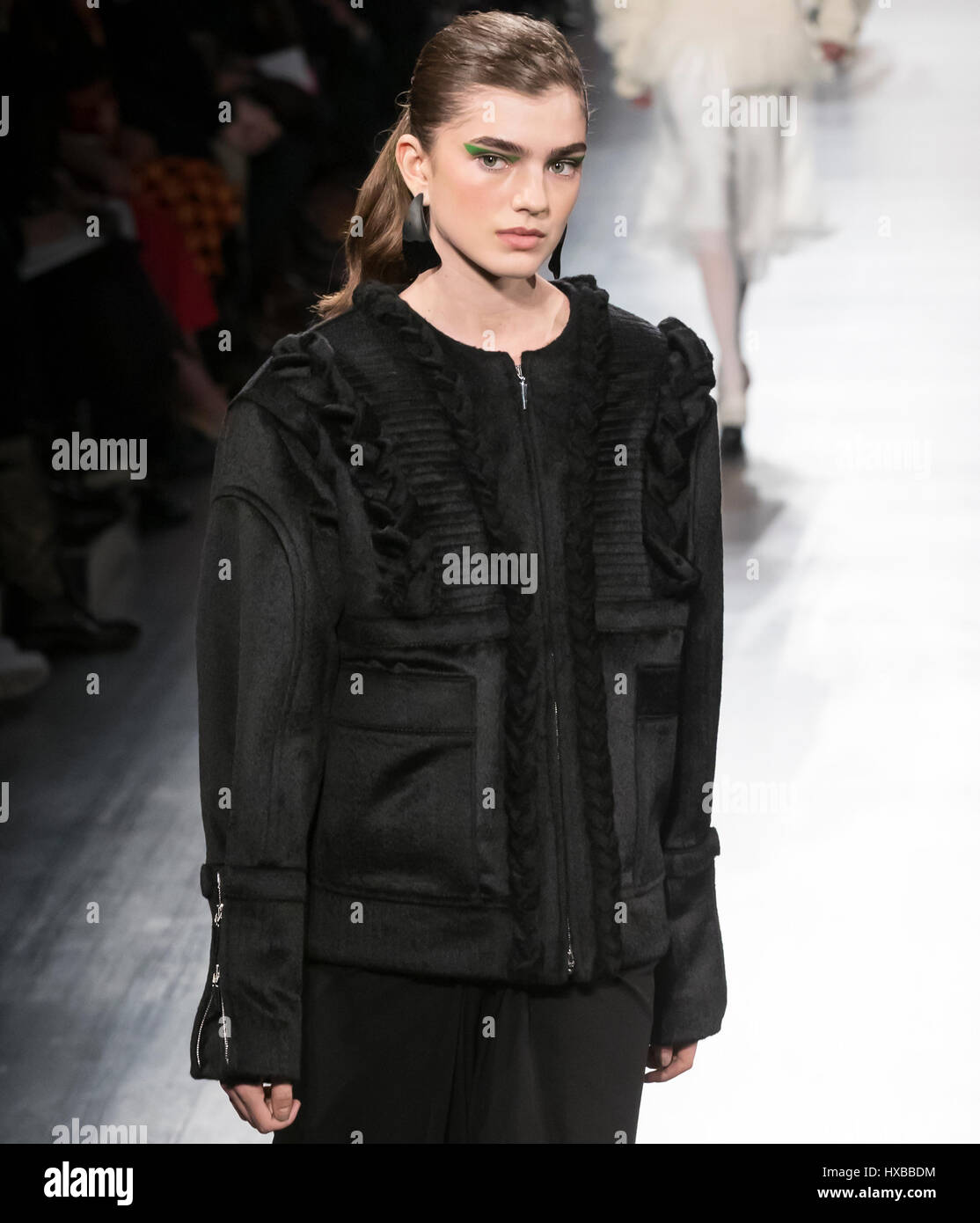NEW YORK, NY - FEBRUARY 12, 2017: Skylar Tartz walks the runway at the ...