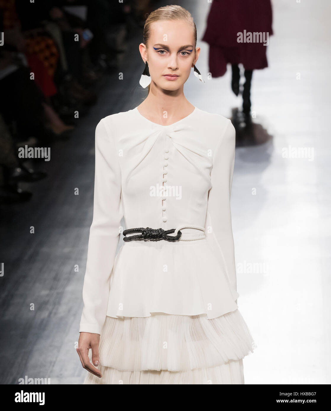 NEW YORK, NY - FEBRUARY 12, 2017: Ester Apelskog walks the runway at ...
