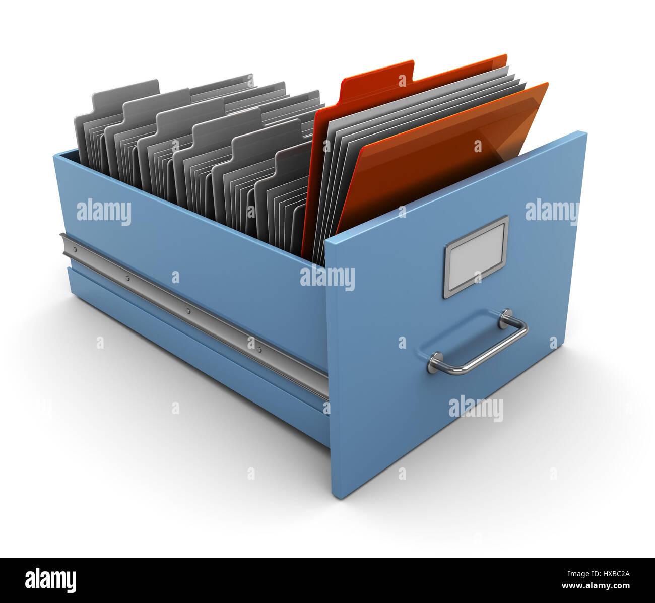 3d illustration of archive box with folders, one selected Stock Photo ...