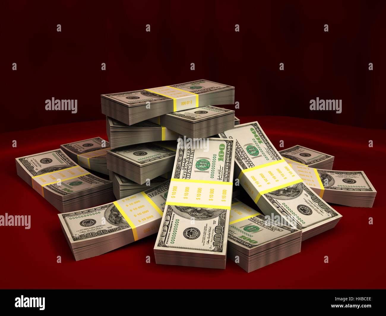 3d illustration of dollars stack over red colors background Stock Photo ...