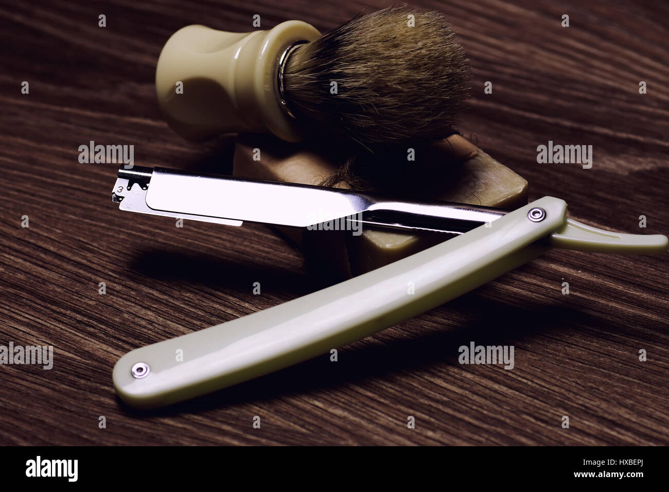 razor sharp soap brush retro Stock Photo - Alamy