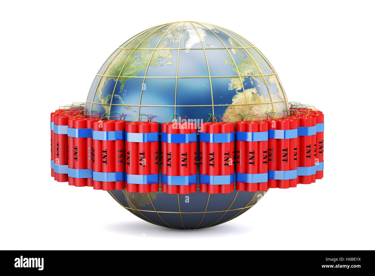 Earth globe with dynamite , 3D rendering isolated on white background ...
