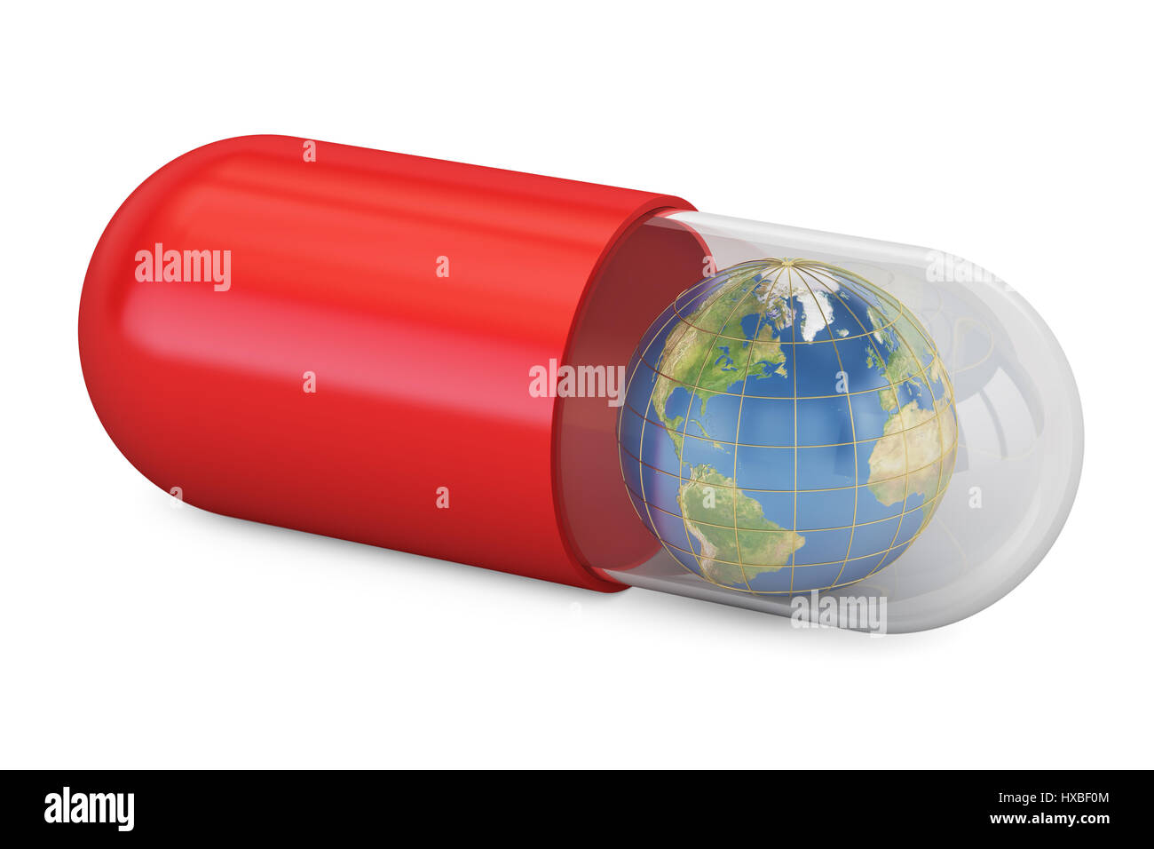 Pill Capsule with Earth Globe. World medicine concept, 3D rendering ...