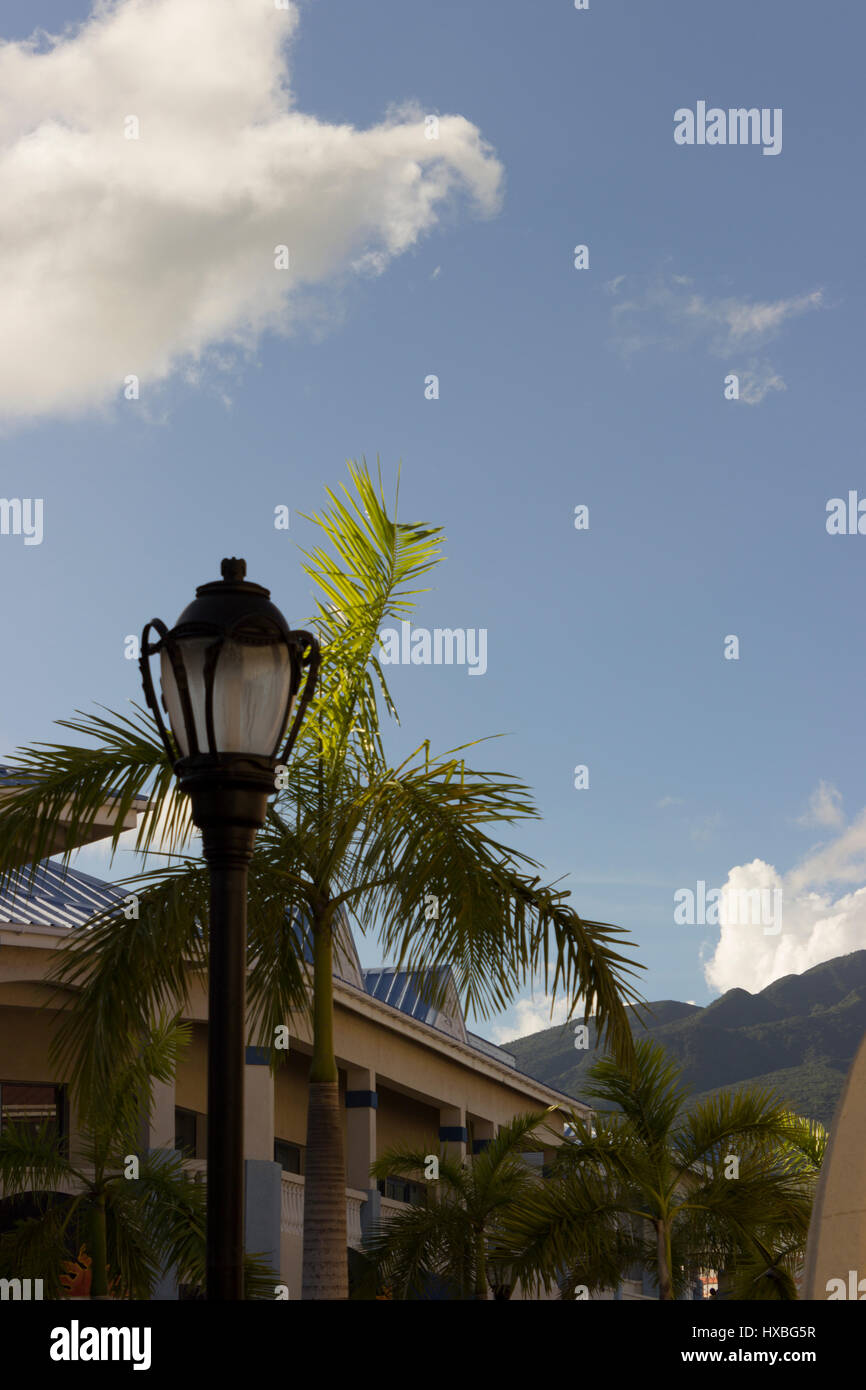 A lamp post set against the tropical blue sky of St Kitts Stock Photo ...