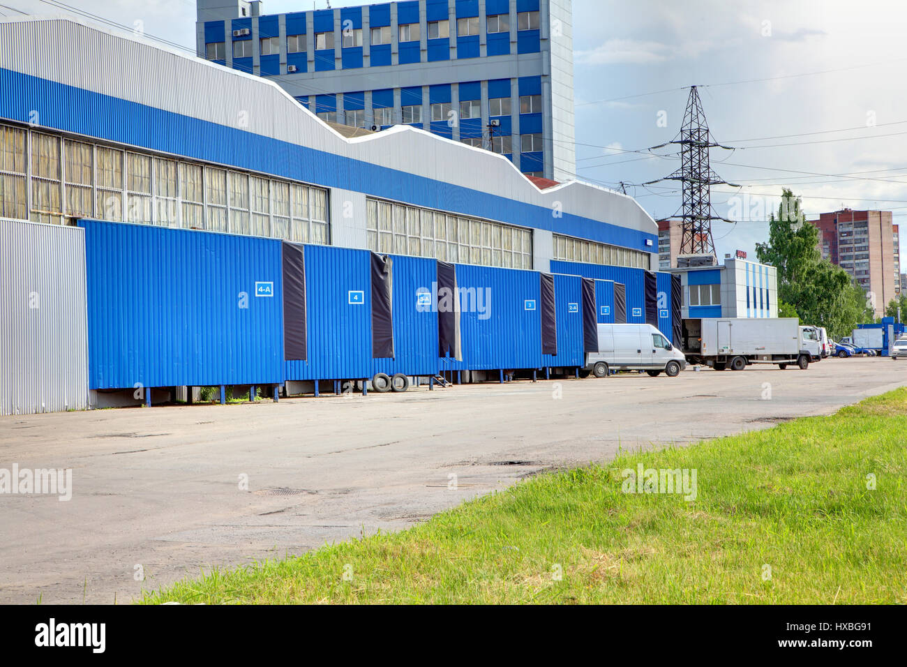 ST-PETERSBURG, RUSSIA - JUNE 13: Row of loading docks warehouse, June ...