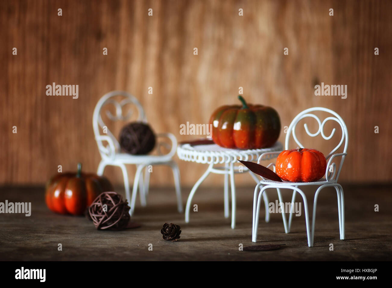 fresh pumpkin in interior wooden room on chair Stock Photo - Alamy