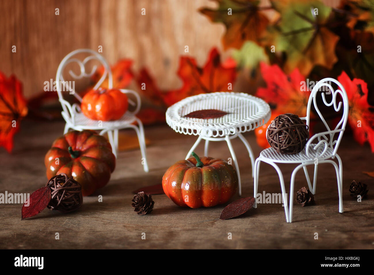 fresh pumpkin in interior wooden room on chair Stock Photo - Alamy