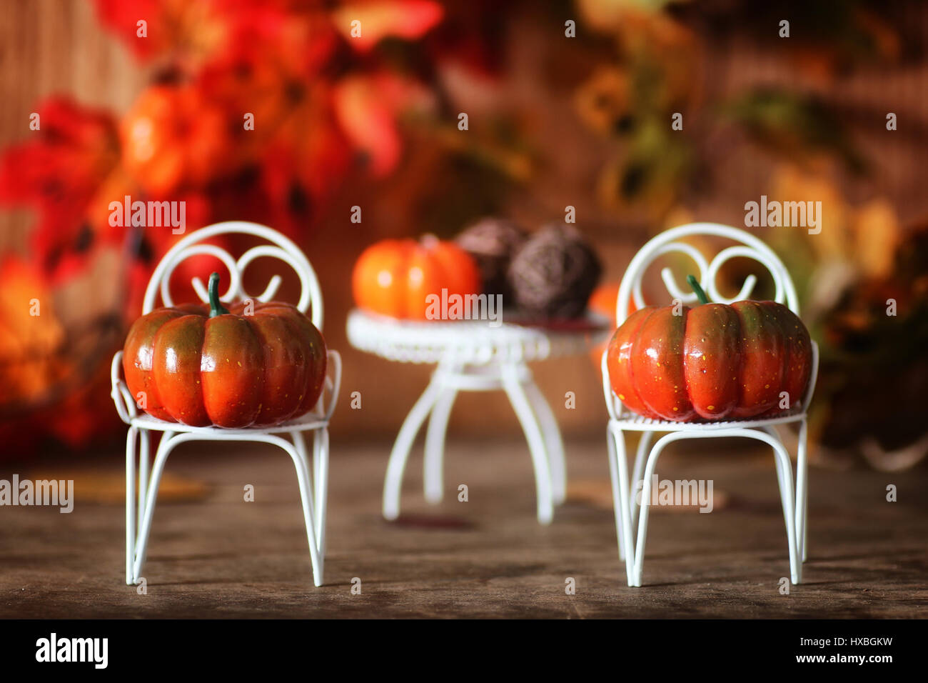 fresh pumpkin in interior wooden room on chair Stock Photo - Alamy