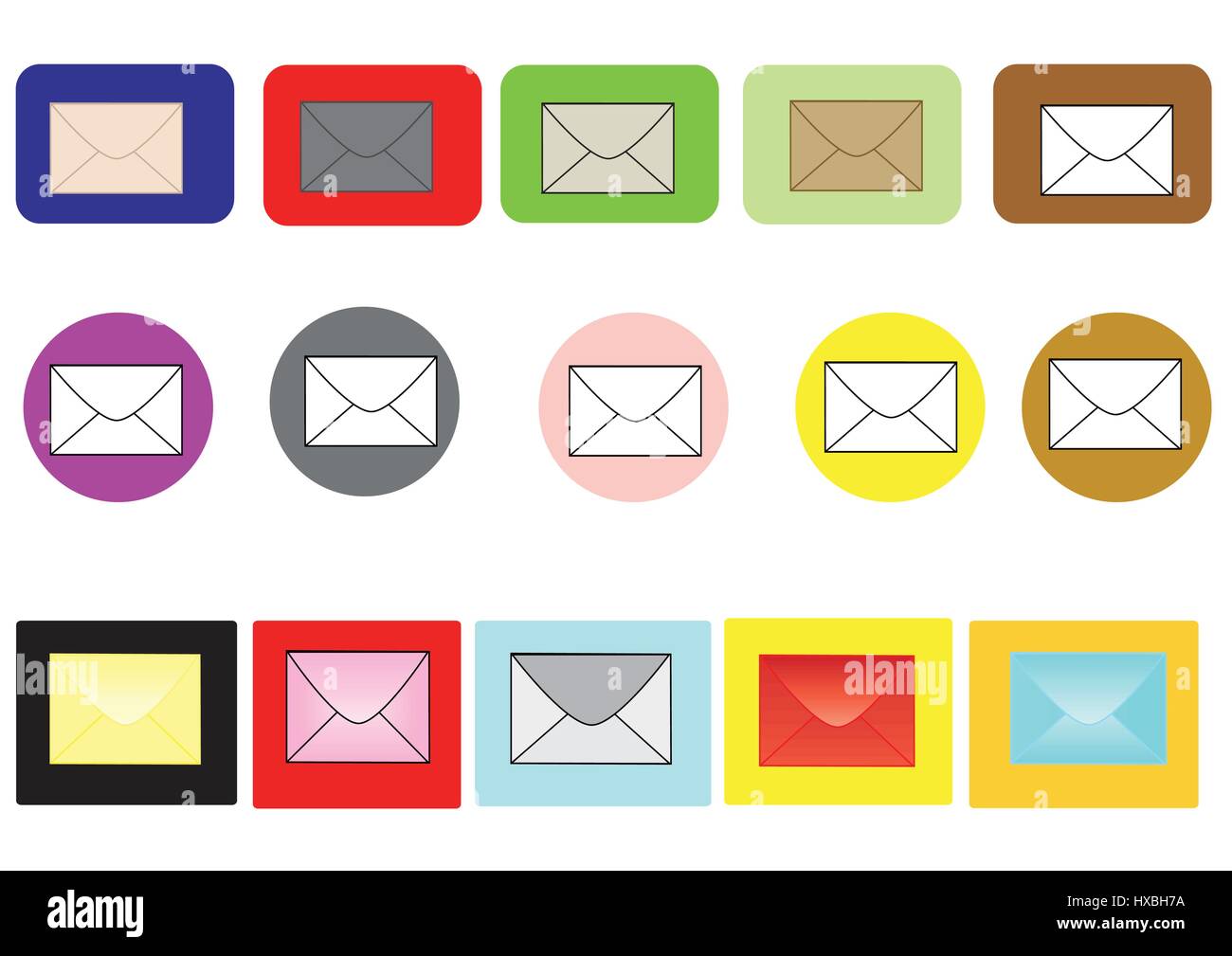 a set of envelope icons on circle and square backgrounds Stock Vector ...