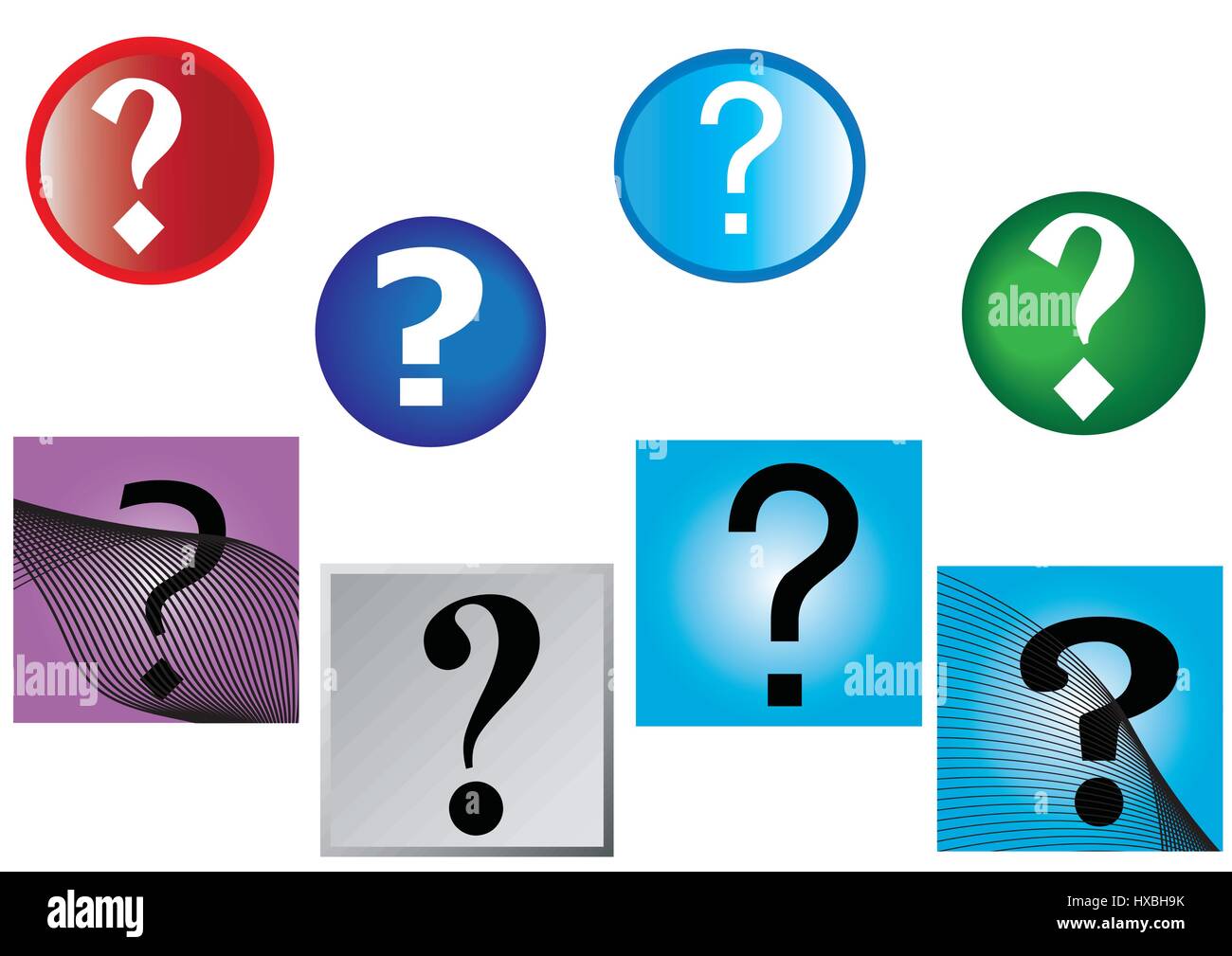 question marks and multi colored round and square backgrounds Stock ...