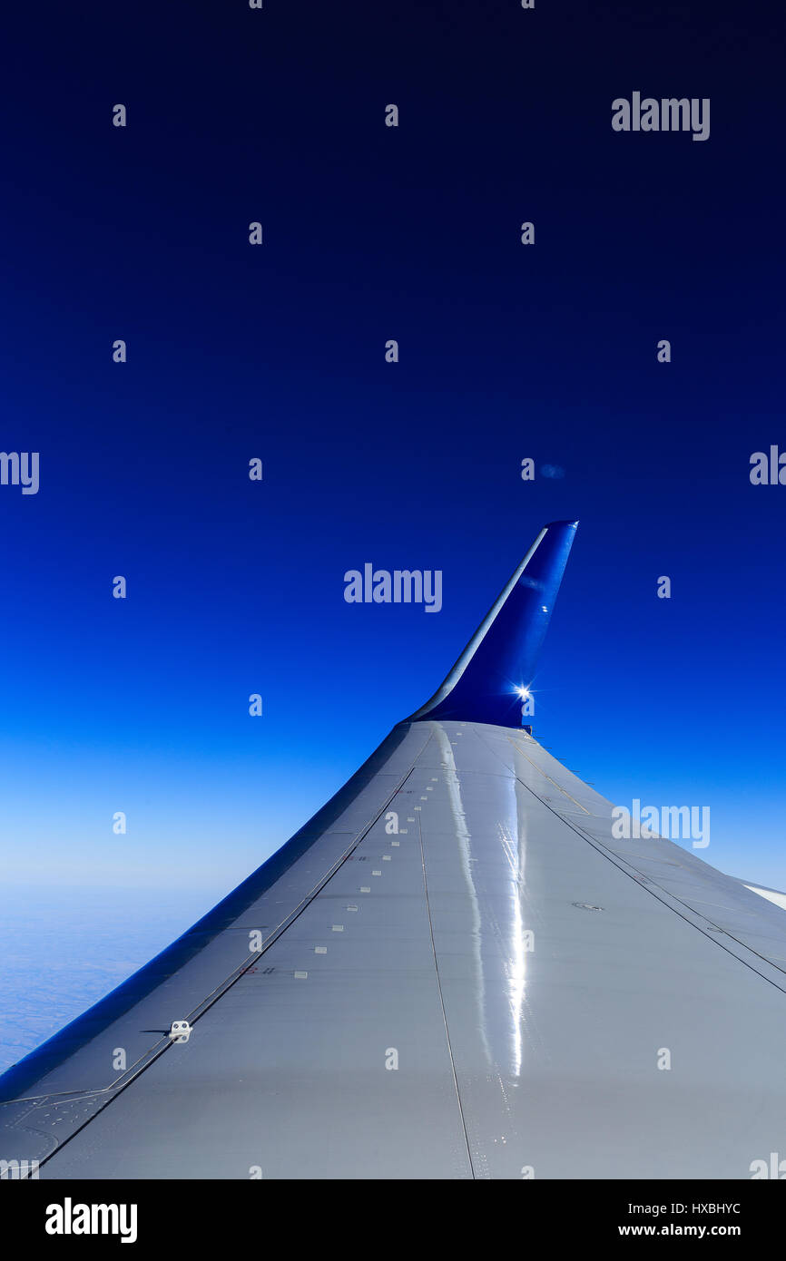 Looking out of airplane window at Western Plains America Stock Photo ...