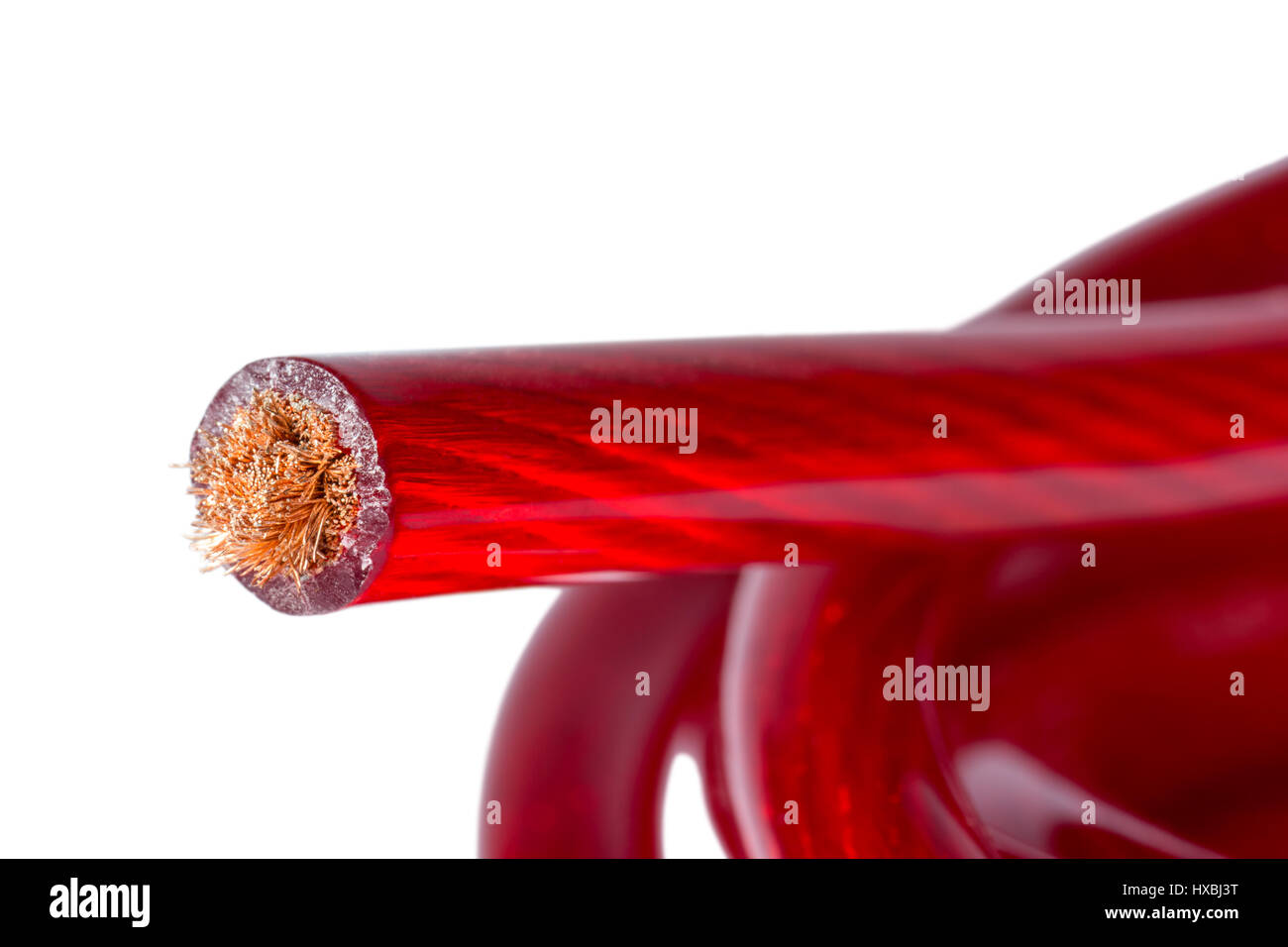 Red electric power wire isolated on white background Stock Photo - Alamy