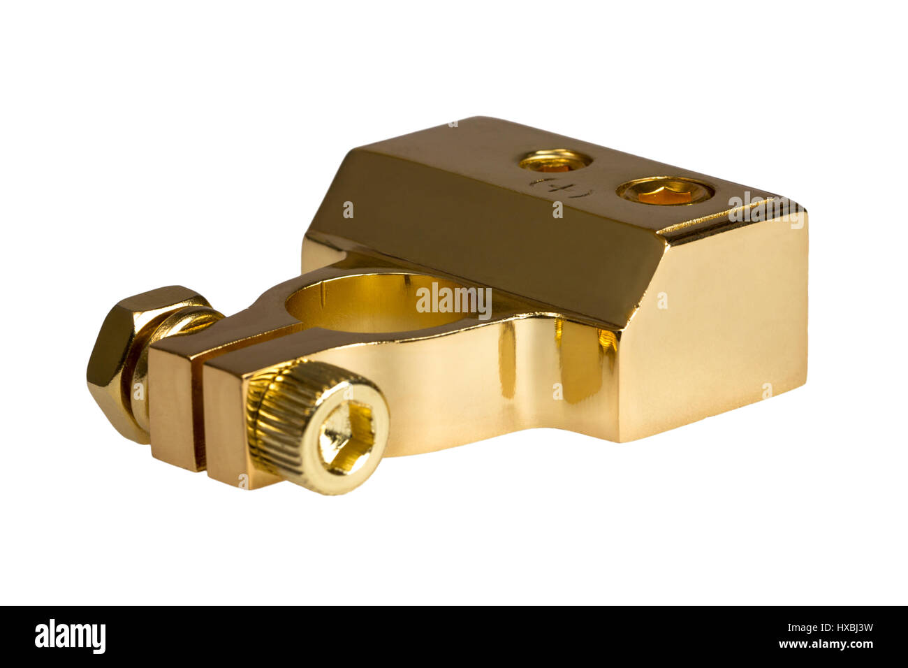 Positive contact terminal CAR battery isolated on a white background ...