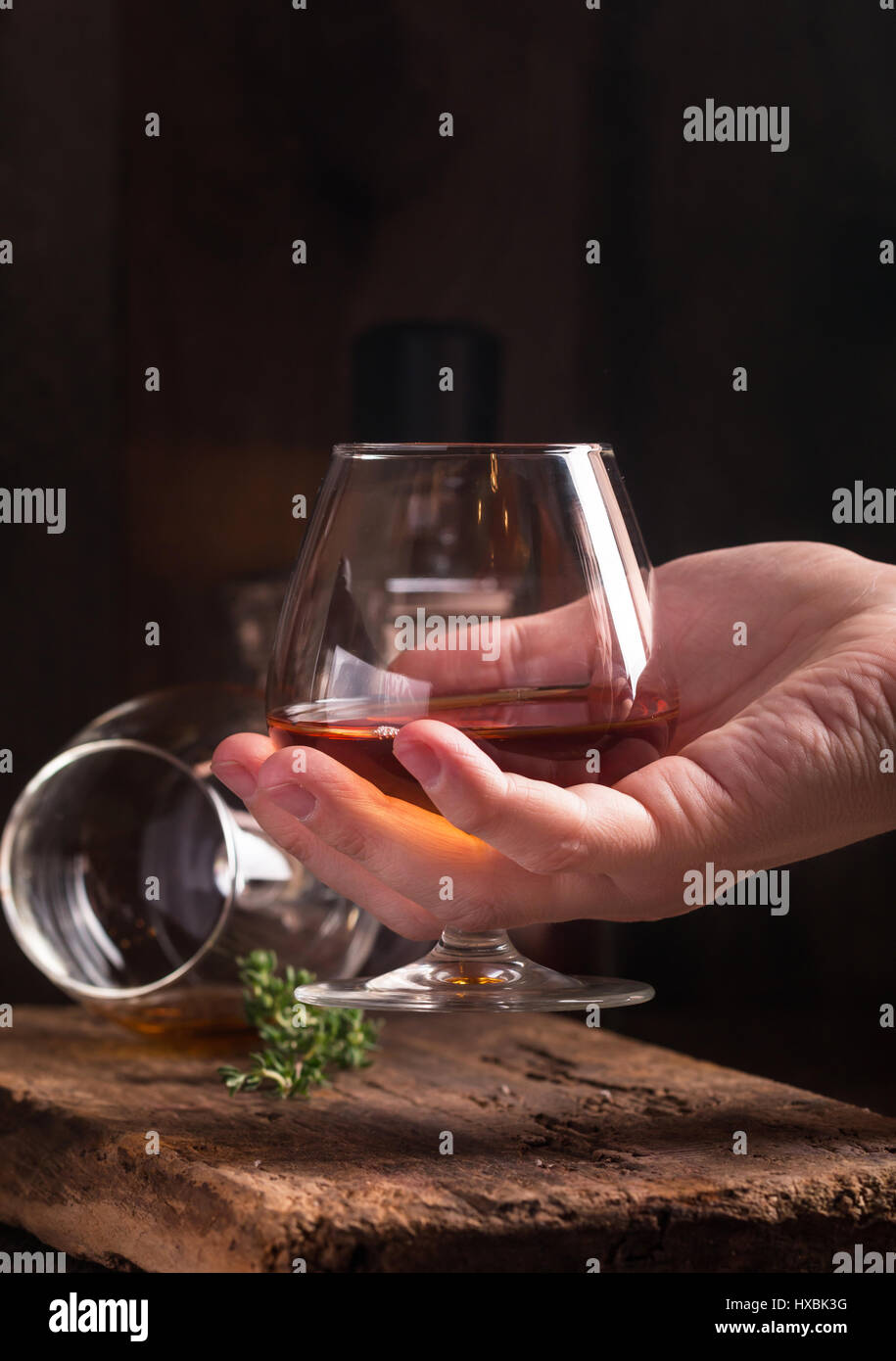Glass of brandy or cognac Stock Photo - Alamy