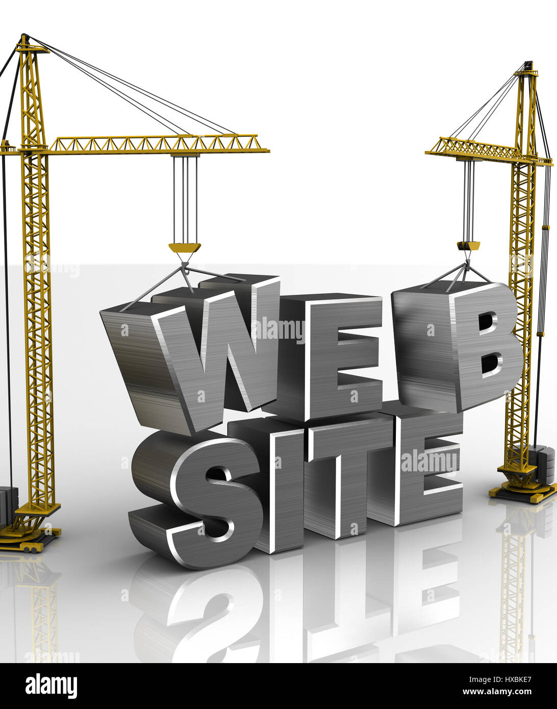 3d illustration of cranes building web site sign, over white background ...