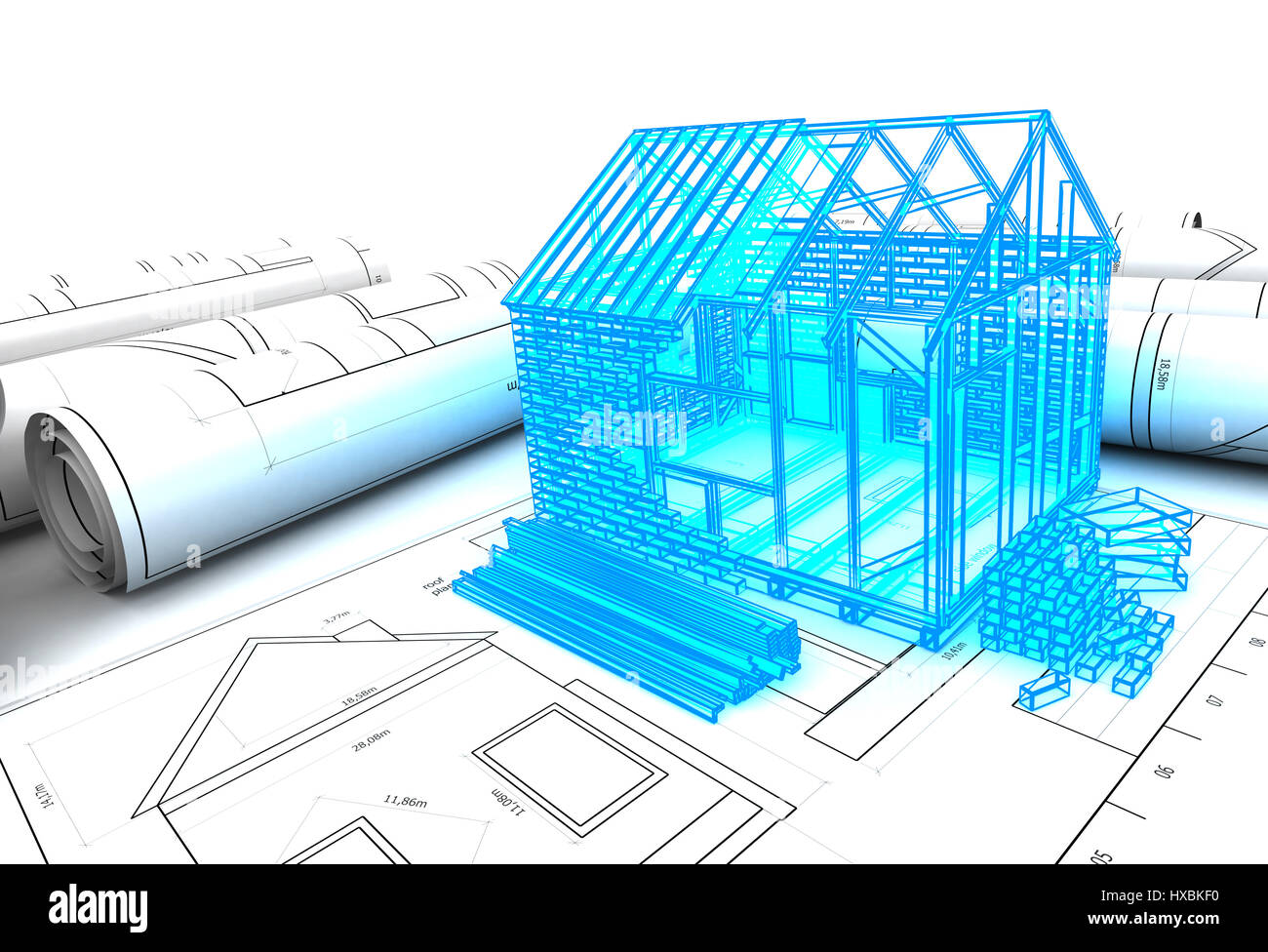 abstract 3d illustration of house design project Stock Photo - Alamy