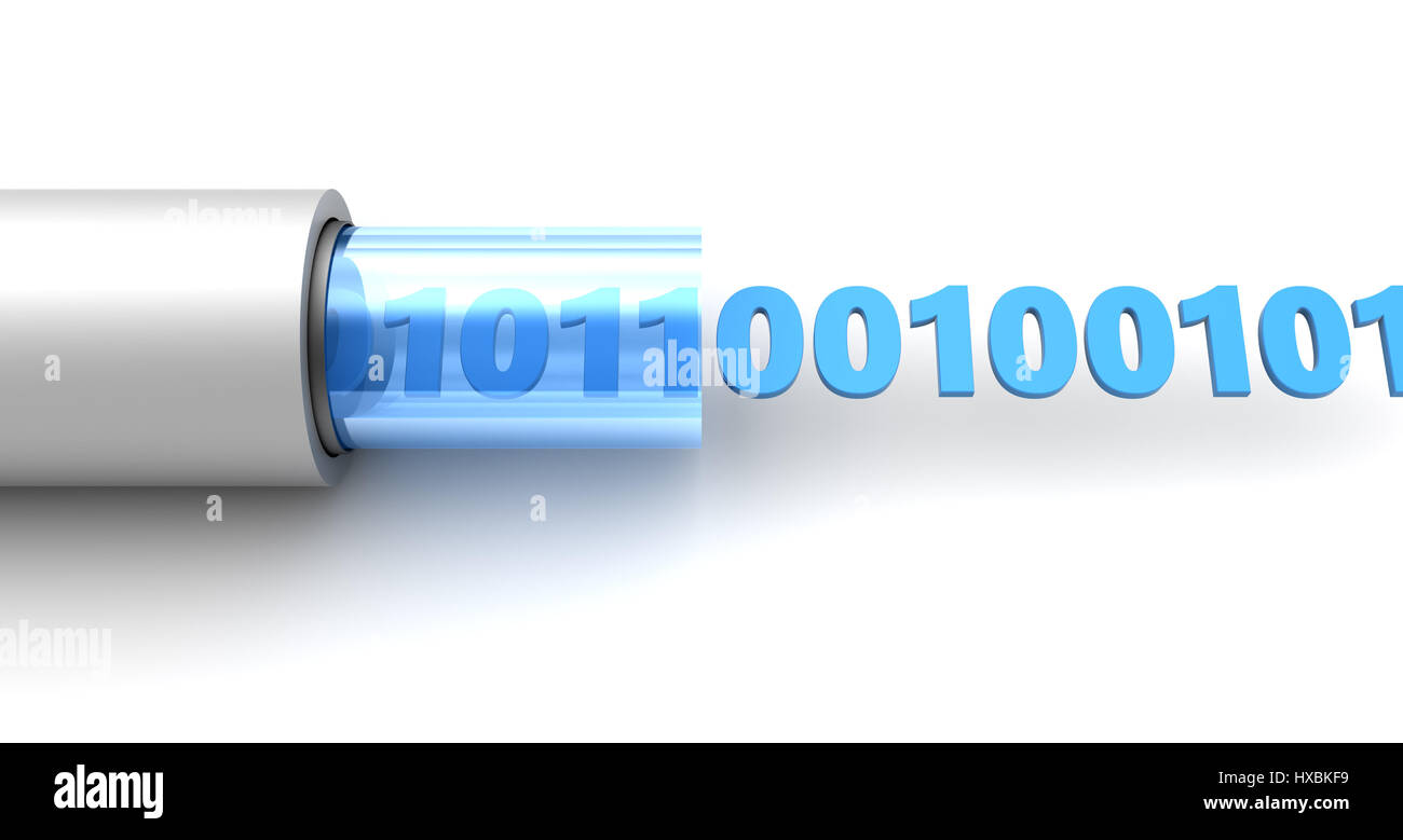 3d illustration of binary information inside cable Stock Photo - Alamy