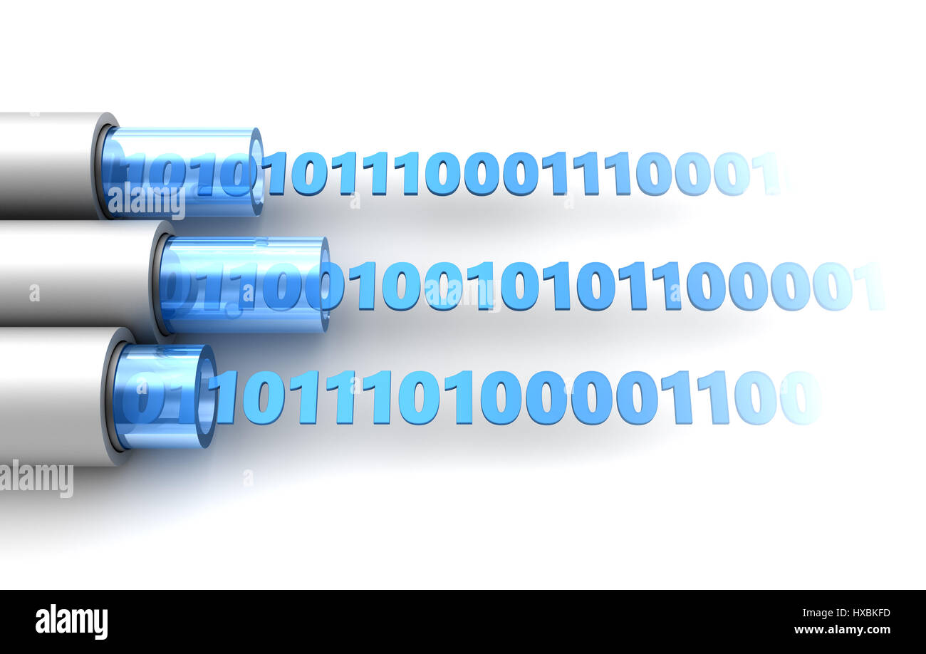 3d illustration of binary data inside cables Stock Photo - Alamy