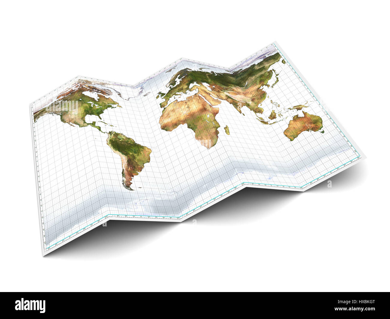 3d illustration of world map paper over white background Stock Photo ...