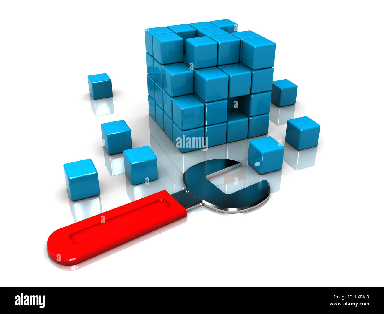 abstract 3d illustration of cube construction and wrench Stock Photo ...