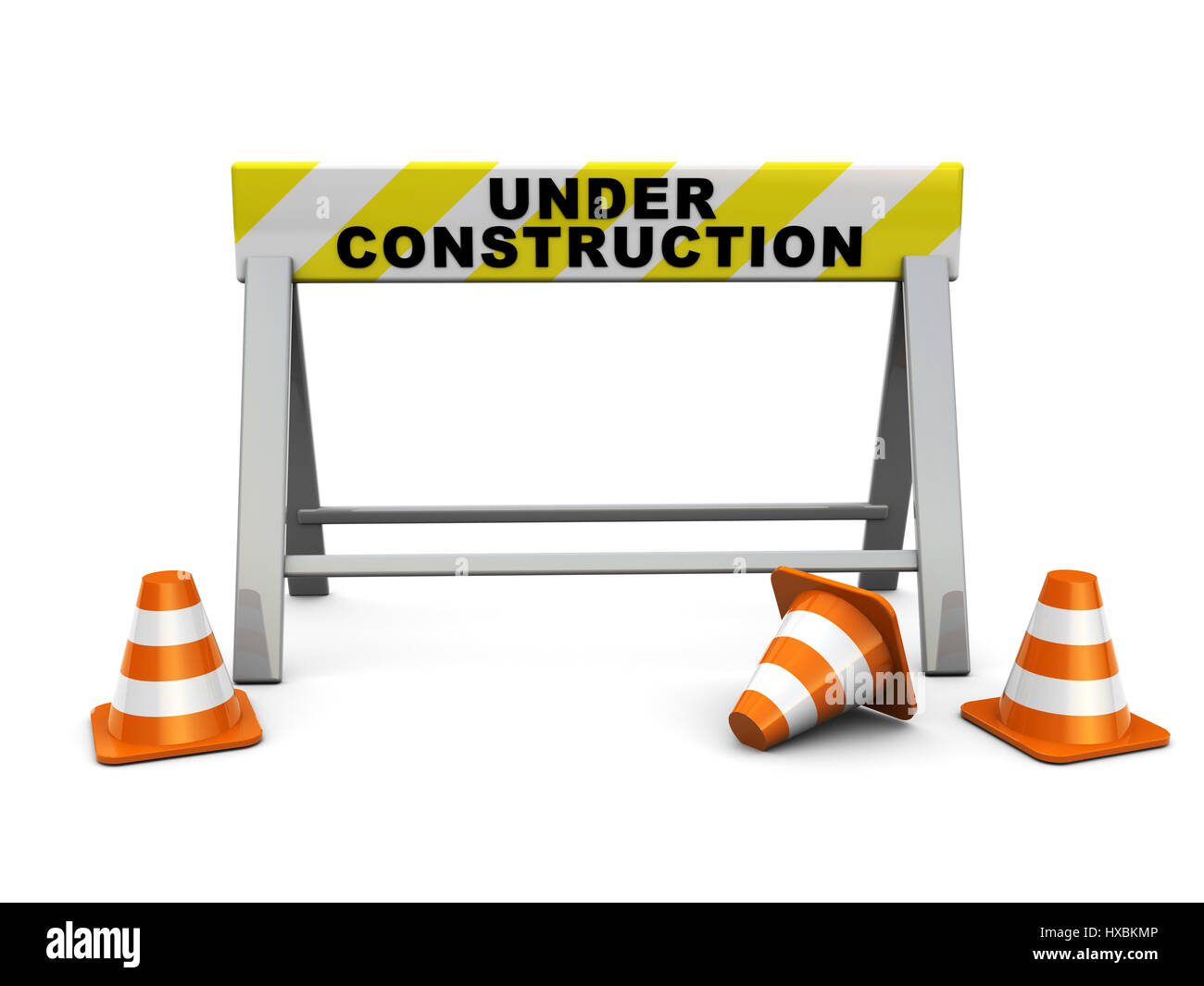 3d illustration of under construction sign and traffic cones Stock ...